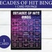 30 Decades of Hits Bingo Card, Family Night Gathering Printable, 70s ...