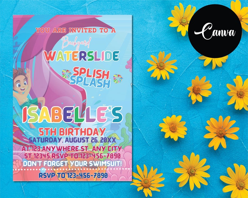 Editable Water Slide Birthday Splash Party Invitation, Slide Invitation ...