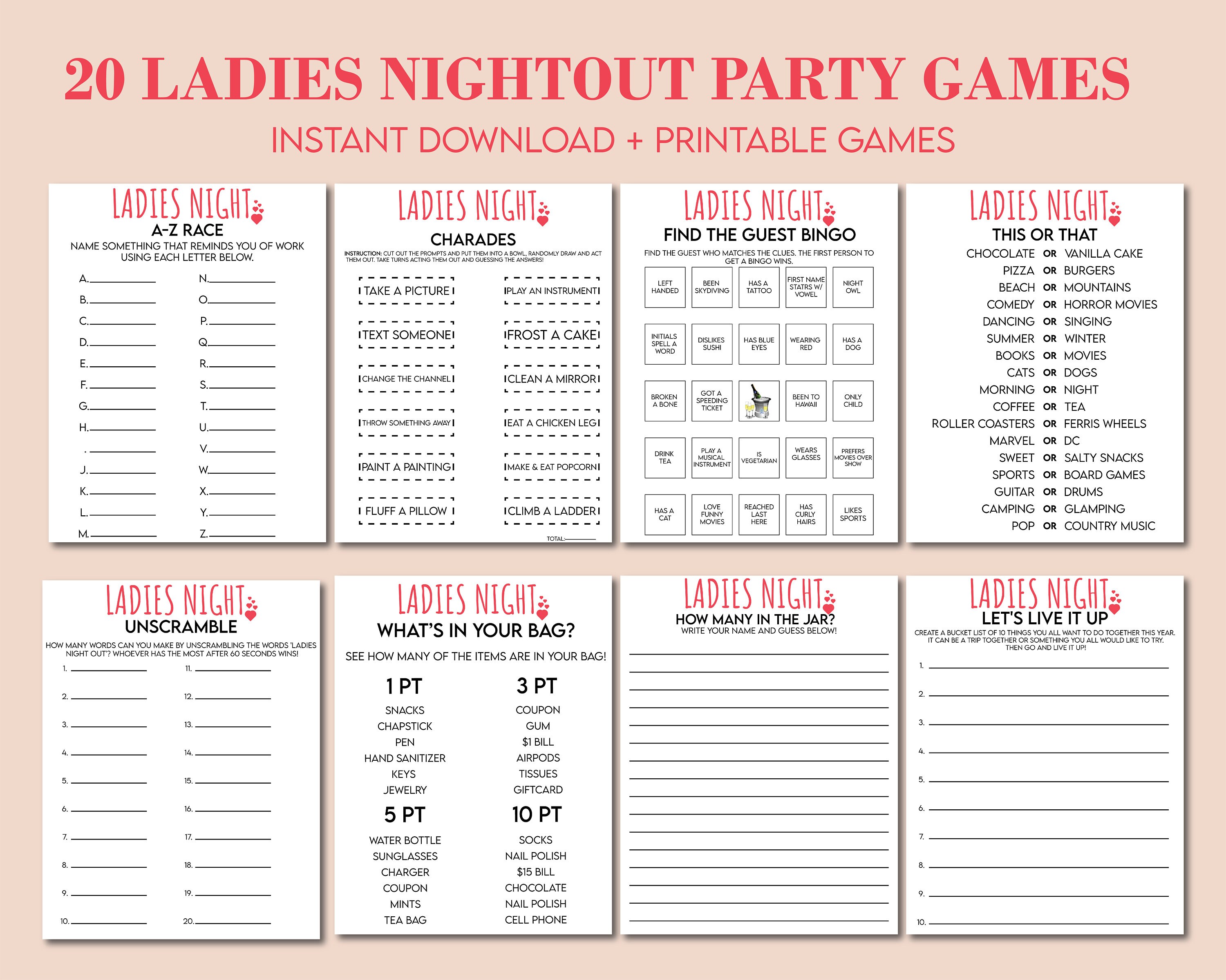 Ladies Night Games Ladies Night Out Games Ladies Night Party - Etsy