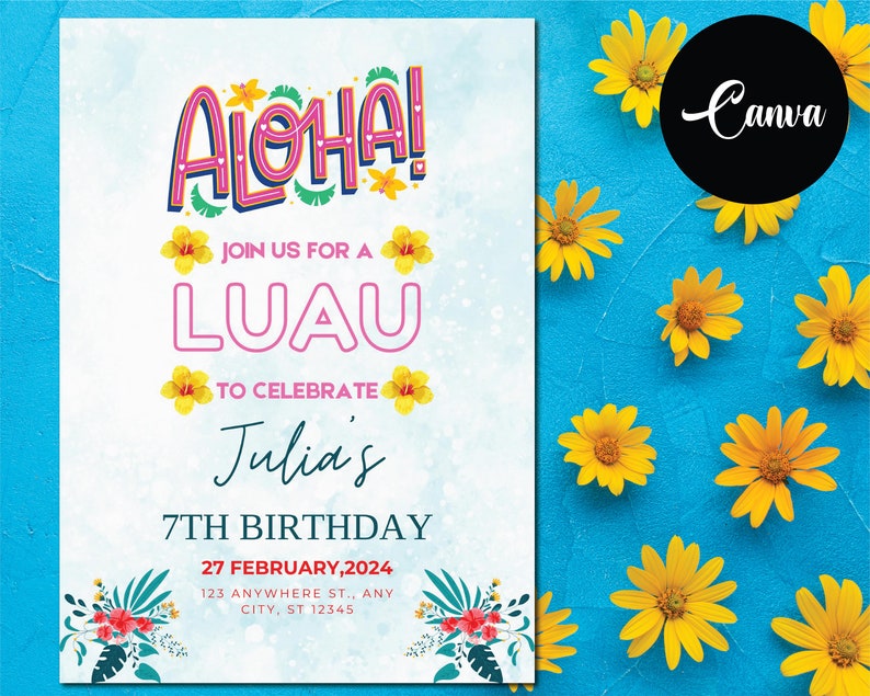 Editable Aloha Pool Party Invitation, Editable Templates, Tropical ...