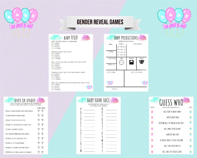 Gender Reveal Party Games Printable Gender Reveal Activities - Etsy UK