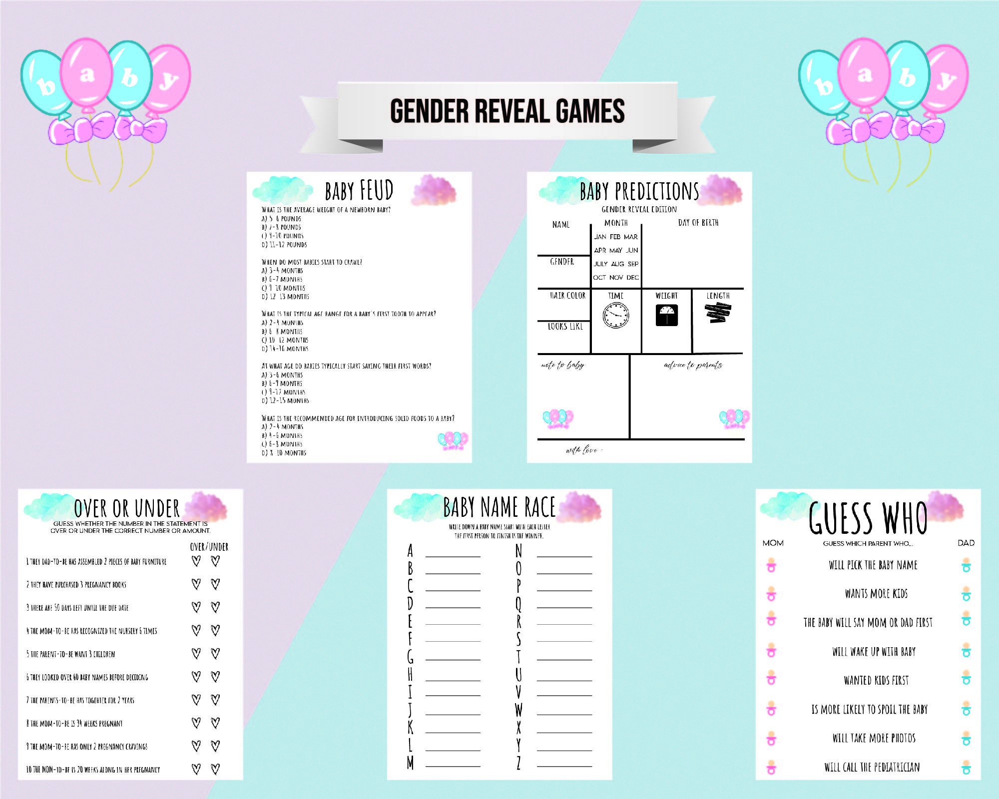 Gender Reveal Party Games Printable Gender Reveal Activities - Etsy UK