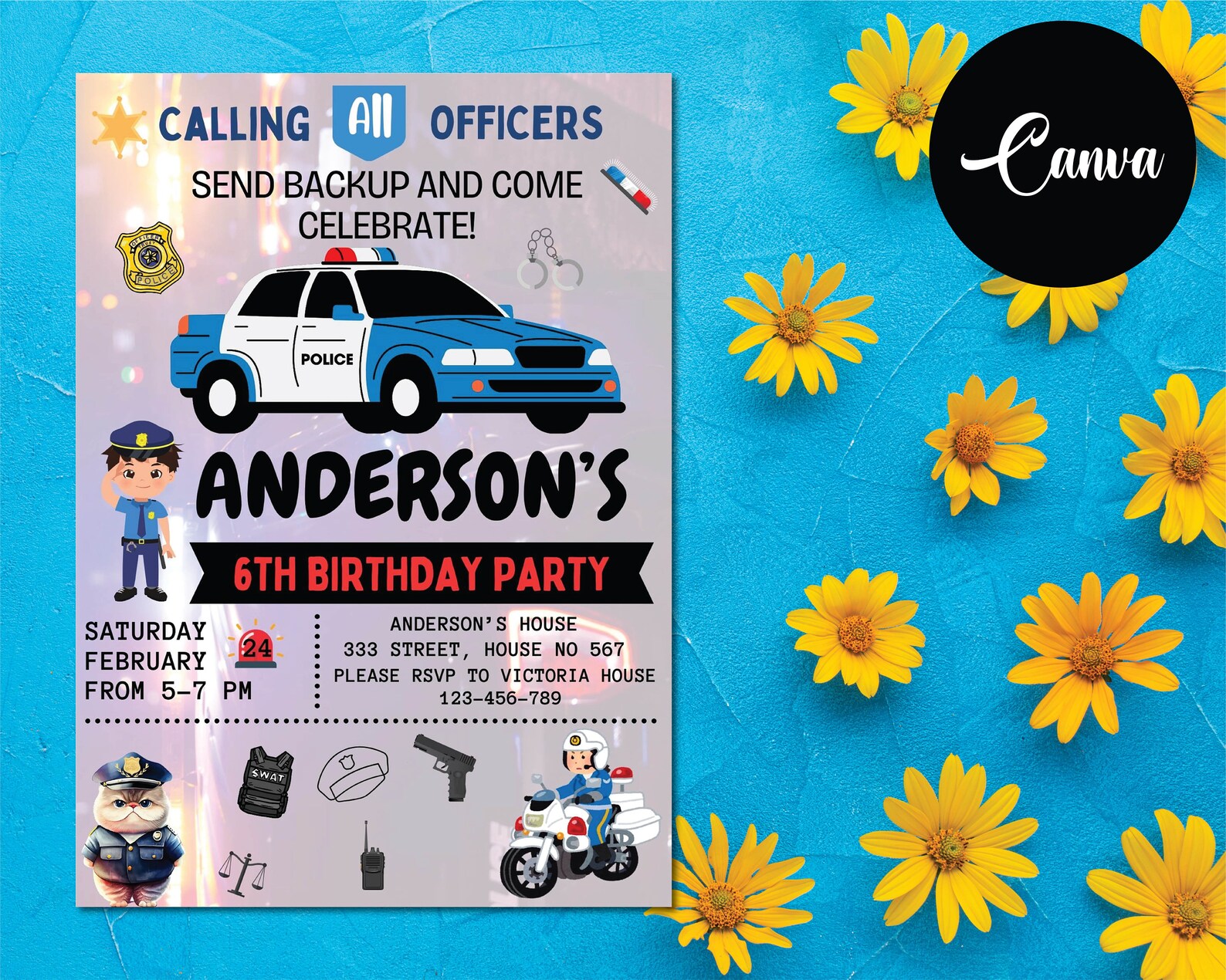Editable Police Birthday Invitation Template, Police Officer Invitation ...