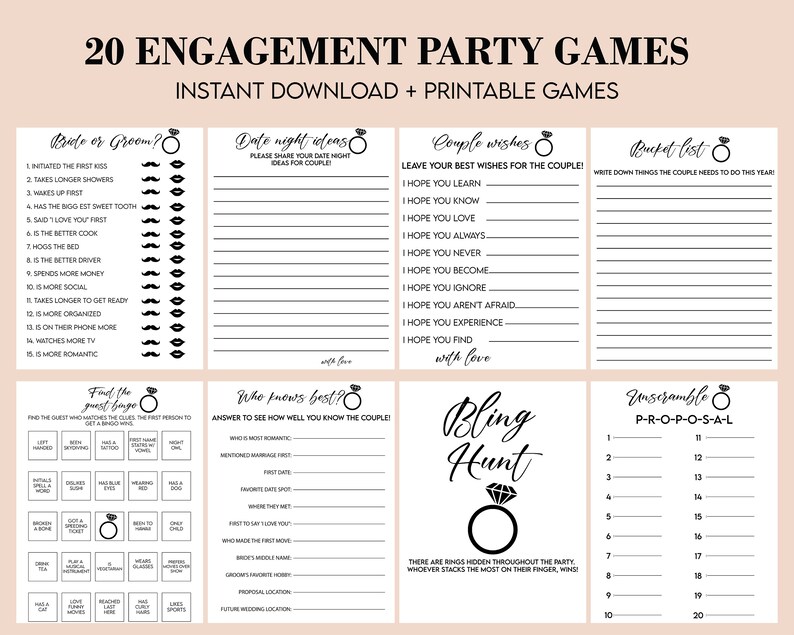 Engagement Party Games Bundle, Printable Engagement Games, Proposal ...