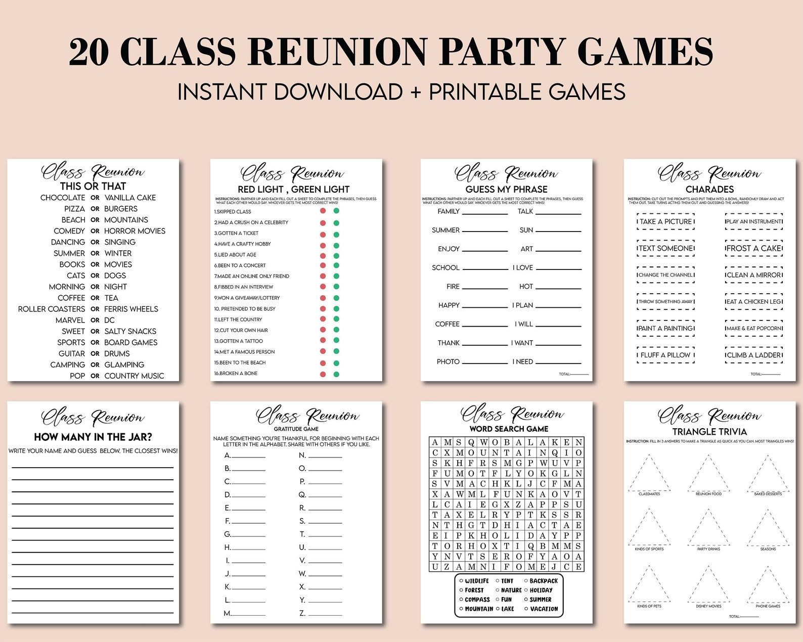 Class Reunion Games Bundle, High School Reunion Games, Reunion Ideas ...