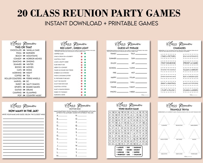 Class Reunion Games Bundle, High School Reunion Games, Reunion Ideas ...