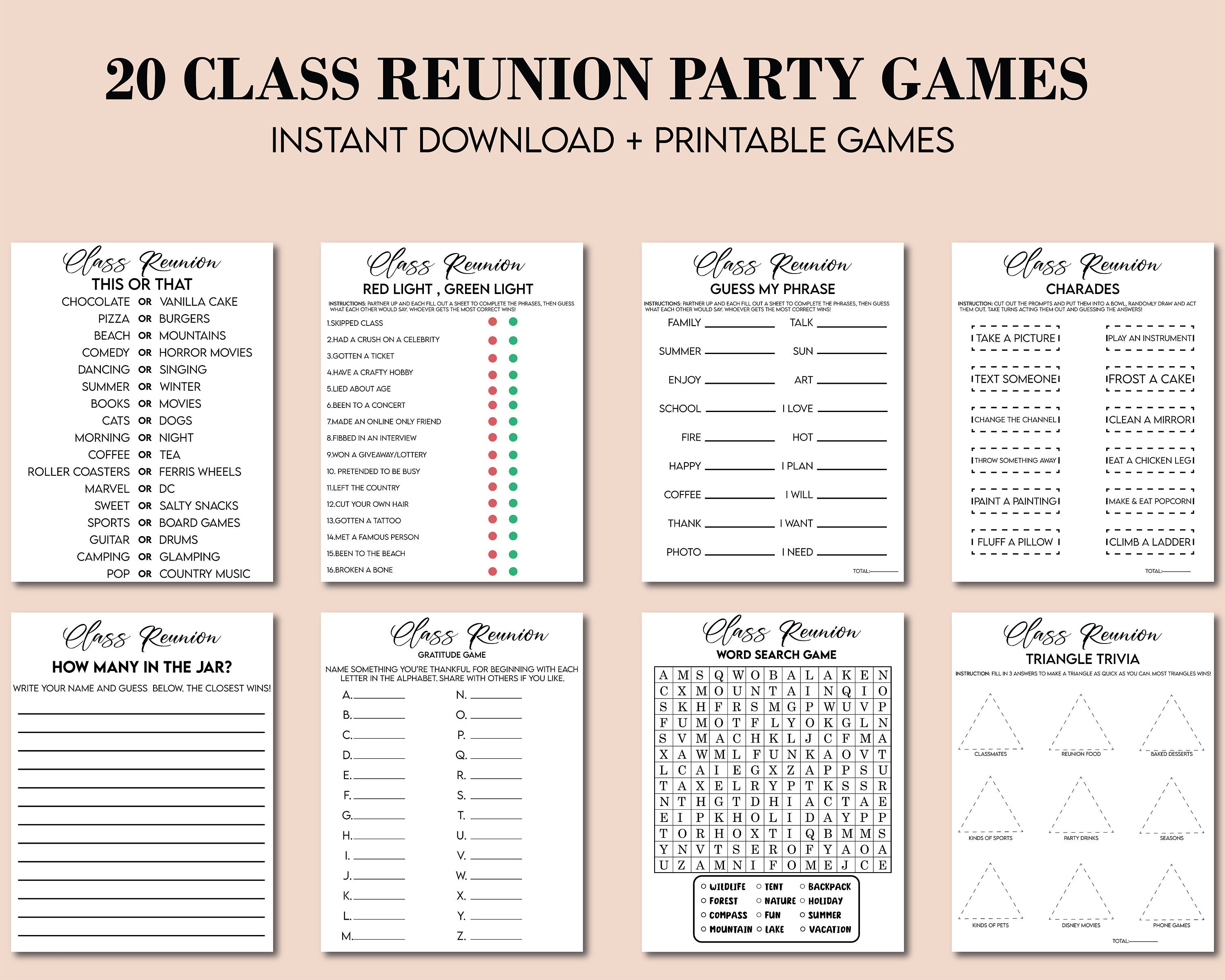 Class Reunion Games Bundle, High School Reunion Games, Reunion Ideas ...