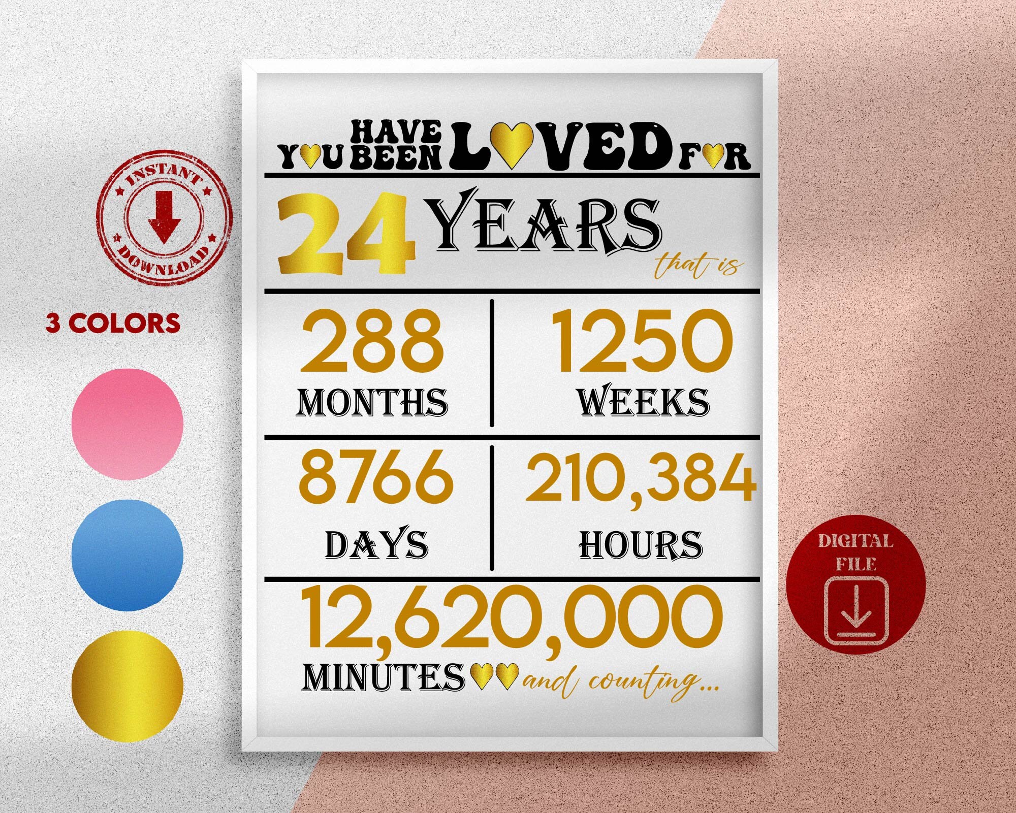 You Have Been Loved 24 Years Printable Poster, 24th Wedding Anniversary ...