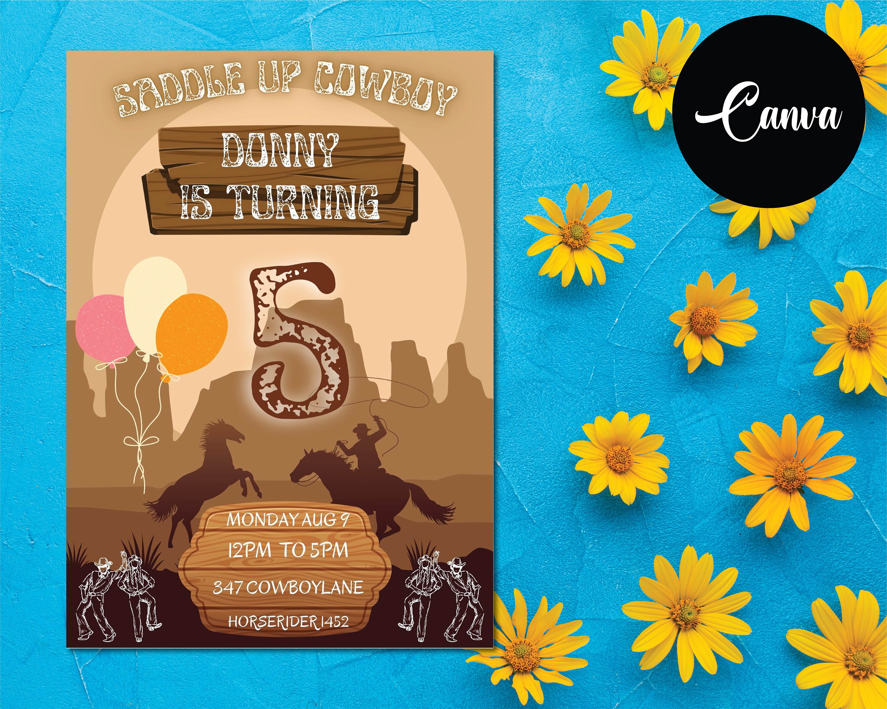 Cowboy Birthday Invitation, Editable Country Western Invitation, Rustic ...