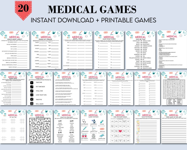 Medical Games, Med School Games, Nursing Printable Games, Doctor Games ...