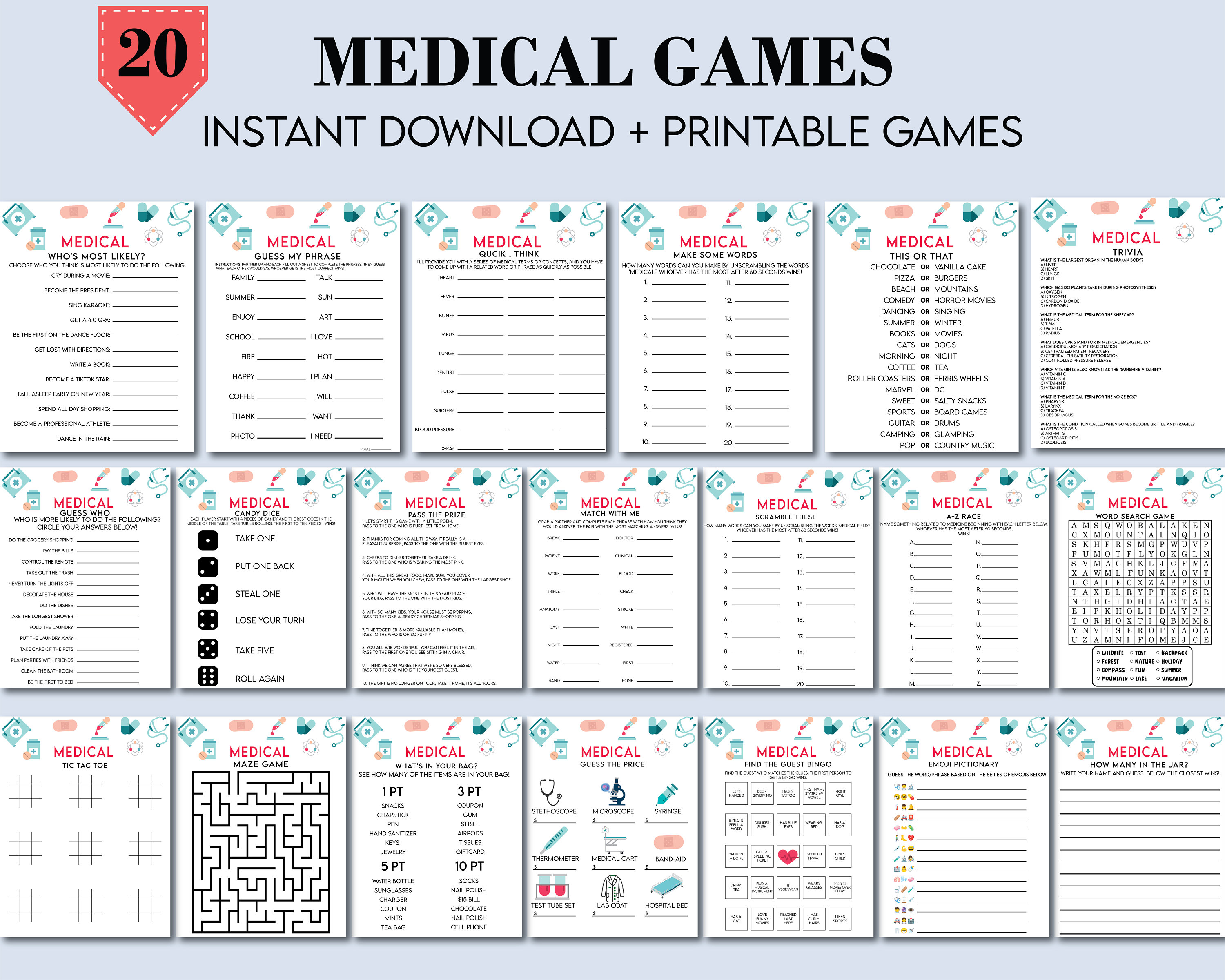 Medical Games, Med School Games, Nursing Printable Games, Doctor Games ...