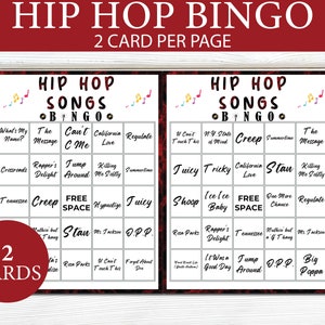 50 Hip Hop Songs Bingo Game Cards, Rap Music Party Activity, Birthday ...