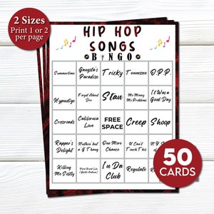 50 Hip Hop Songs Bingo Game Cards, Rap Music Party Activity, Birthday ...