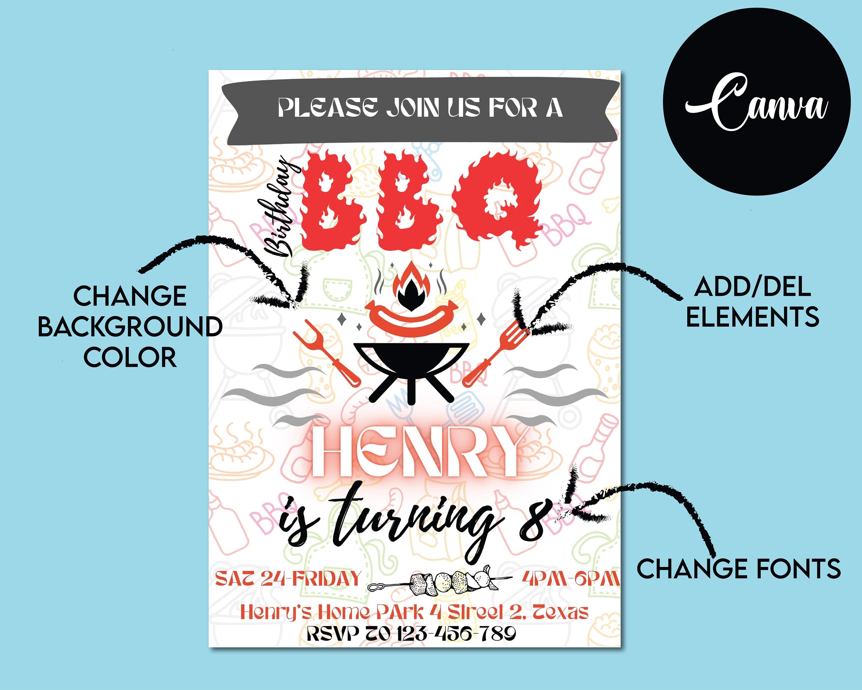 Editable BBQ Invitation, Adult Invitation, BBQ Birthday Invitation ...