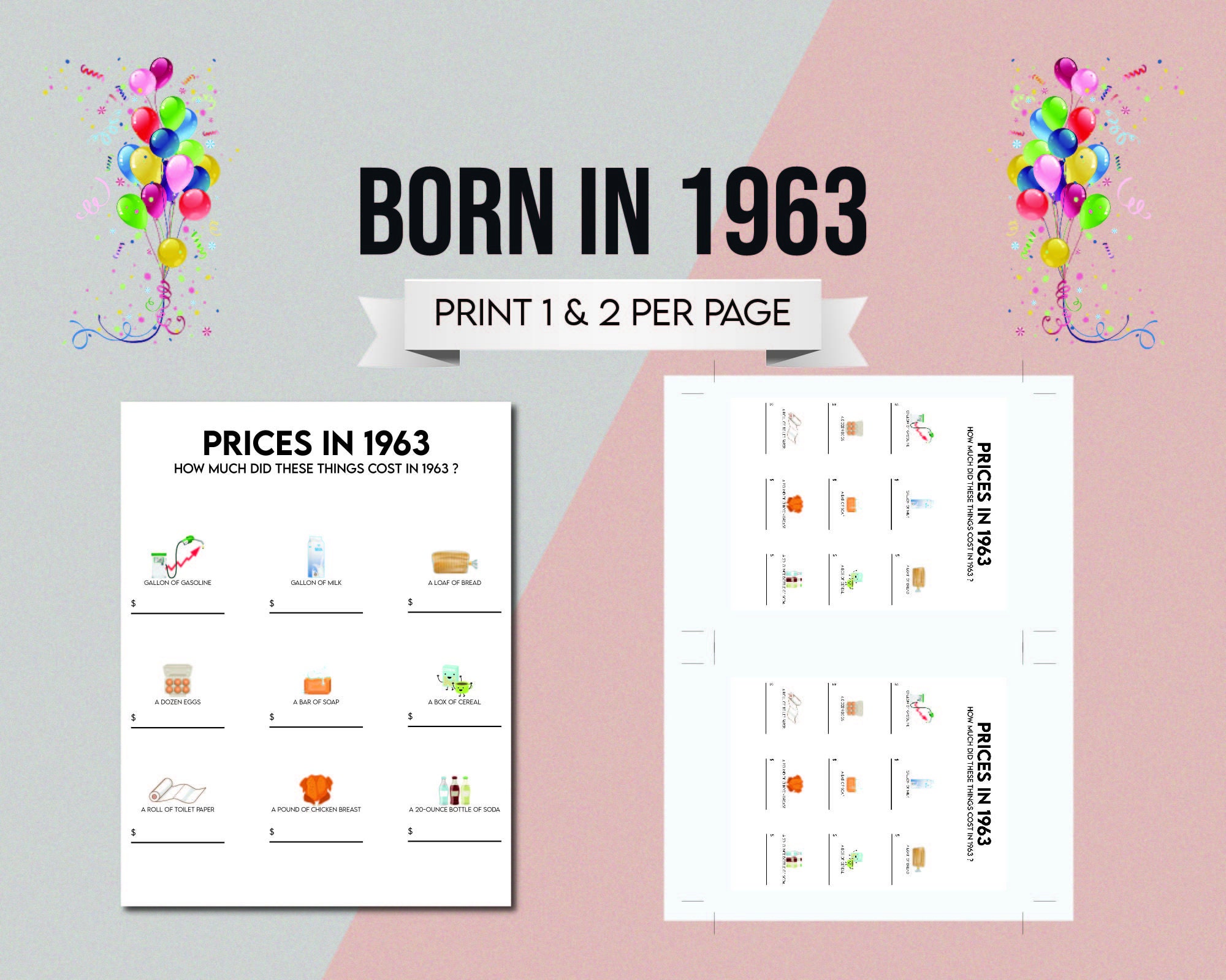 60th Birthday Party Games, Born in 1963 Game, 60th Birthday Games, 1963 ...