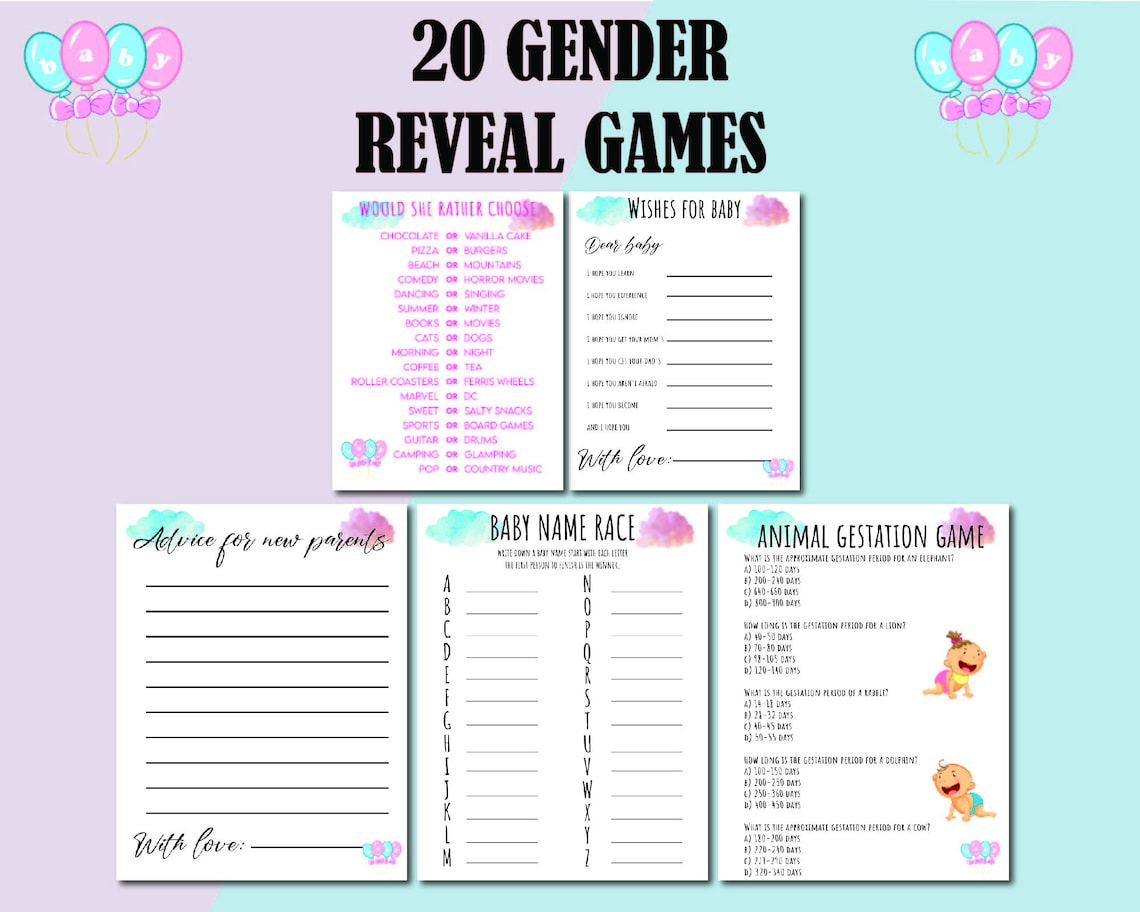 Gender Reveal Party Games Printable Gender Reveal Activities - Etsy Canada