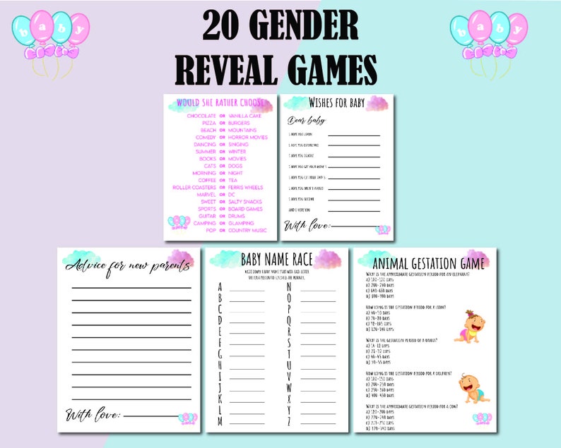 Gender Reveal Party Games Printable Gender Reveal Activities - Etsy