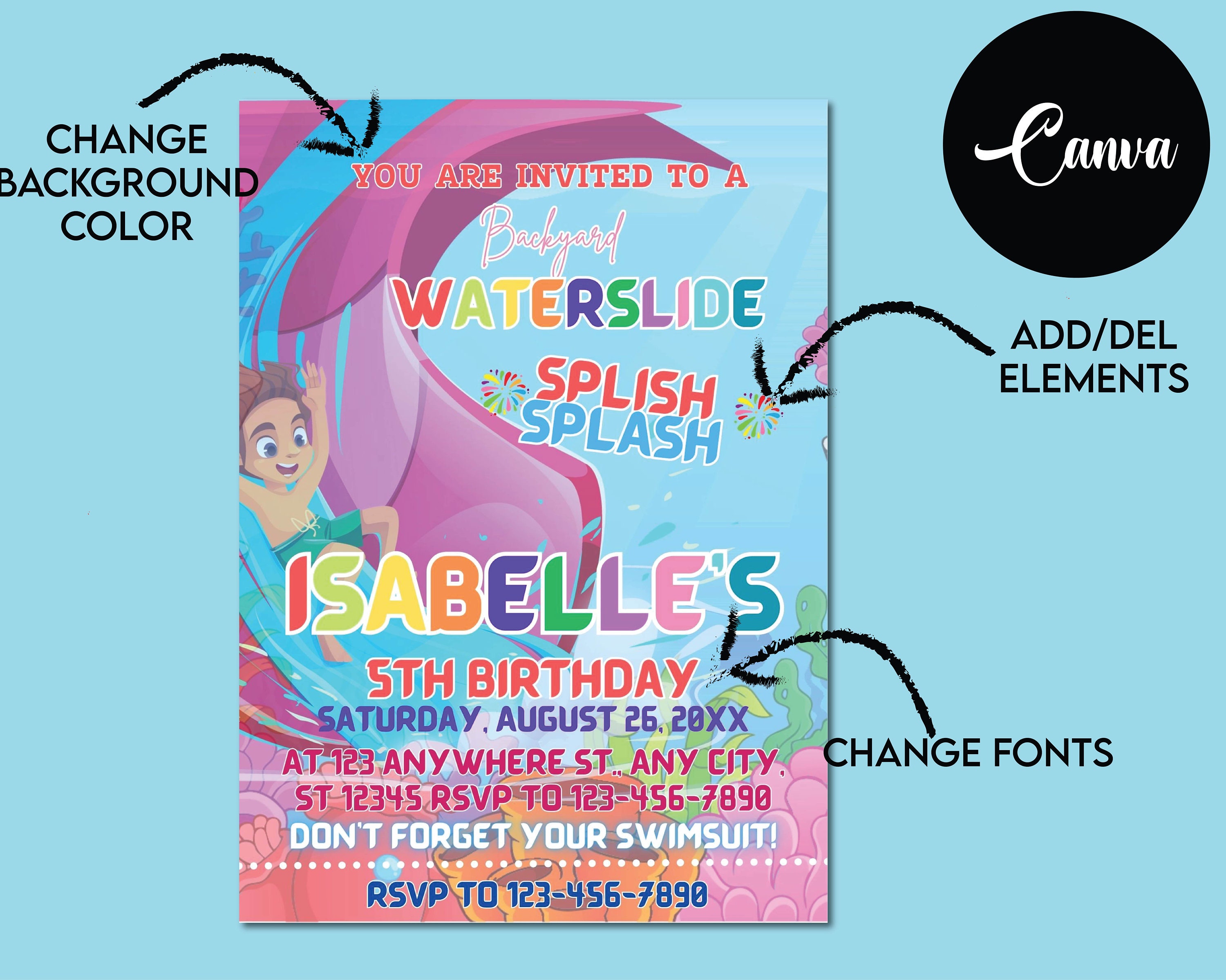 Editable Water Slide Birthday Splash Party Invitation, Slide Invitation ...