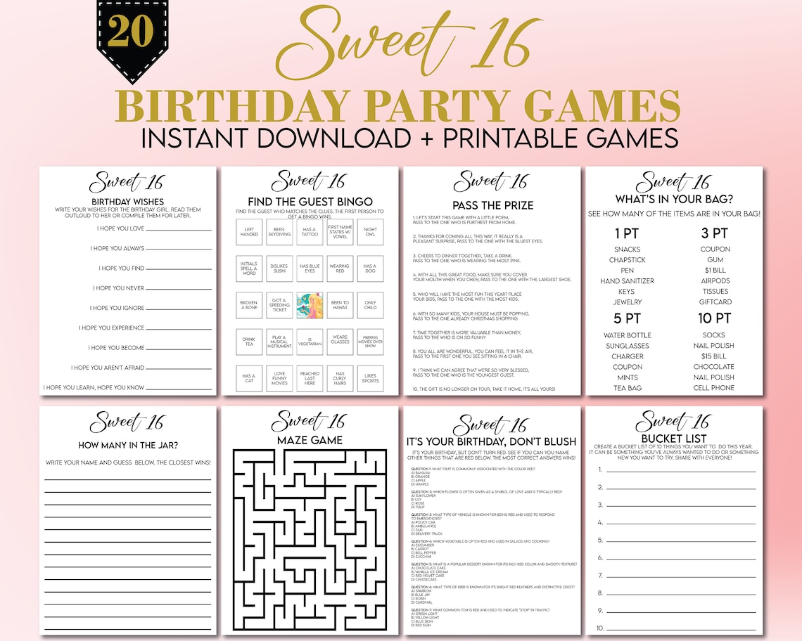 Sweet 16 Party Games Sweet 16 Games Sweet Sixteen Games - Etsy