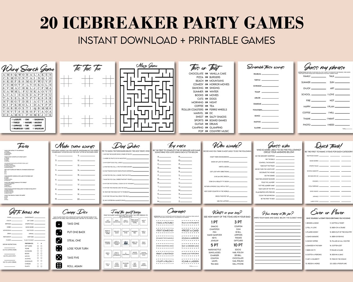 Icebreaker Party Games, Ice Breaker Games Bundle, Ice Breaker Questions ...