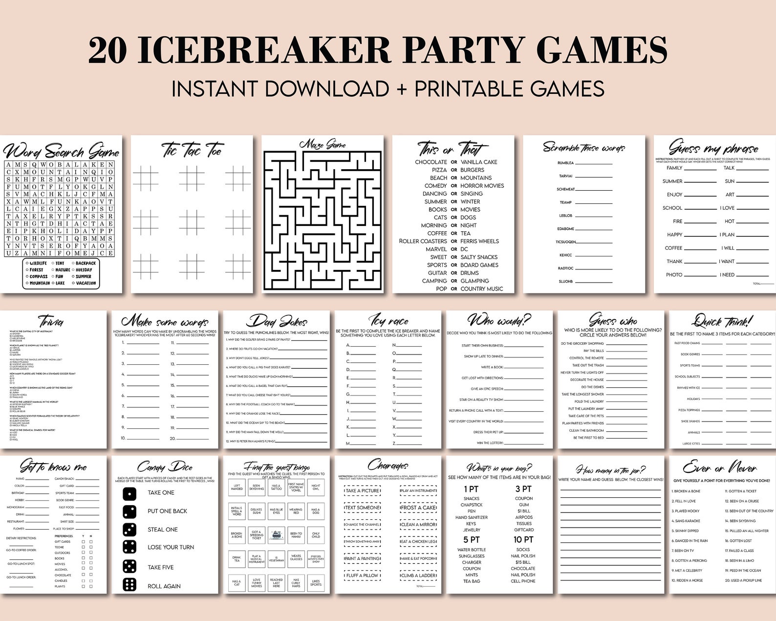 Icebreaker Party Games, Ice Breaker Games Bundle, Ice Breaker Questions ...