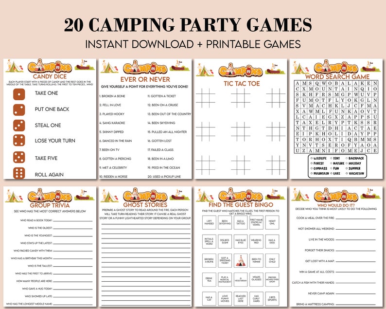 Camping Games Bundle, Camping Games Kids Adults, Campfire Games ...