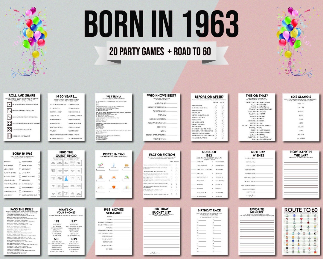 60th Birthday Party Games, Born in 1963 Game, 60th Birthday Games, 1963 ...