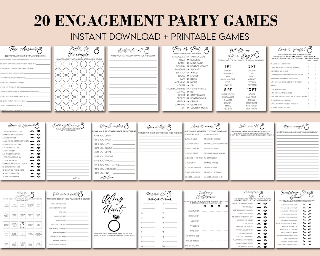 Engagement Party Games Bundle, Printable Engagement Games, Proposal ...