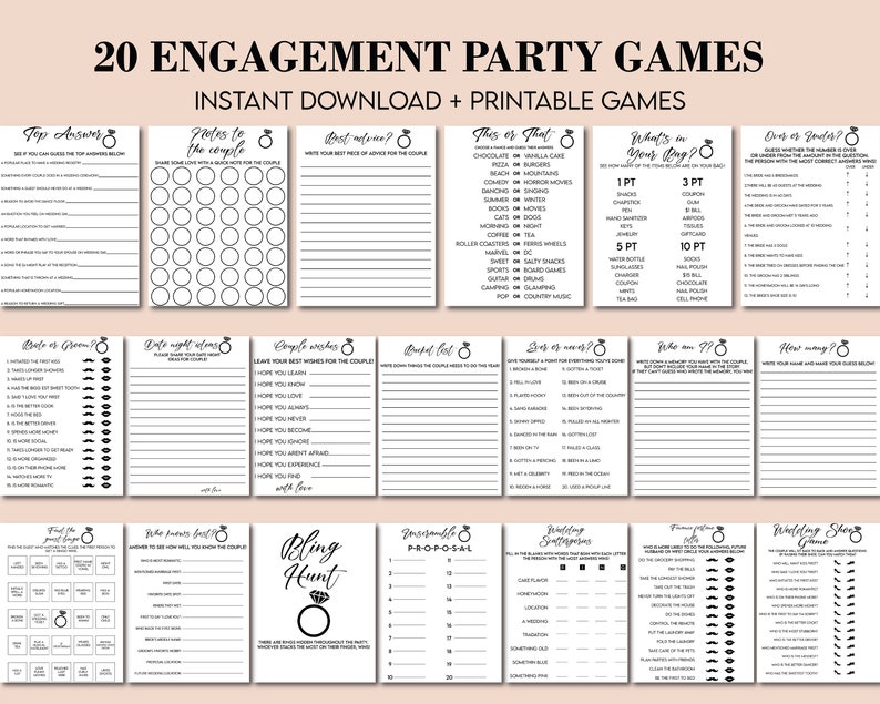 Engagement Party Games Bundle, Printable Engagement Games, Proposal ...
