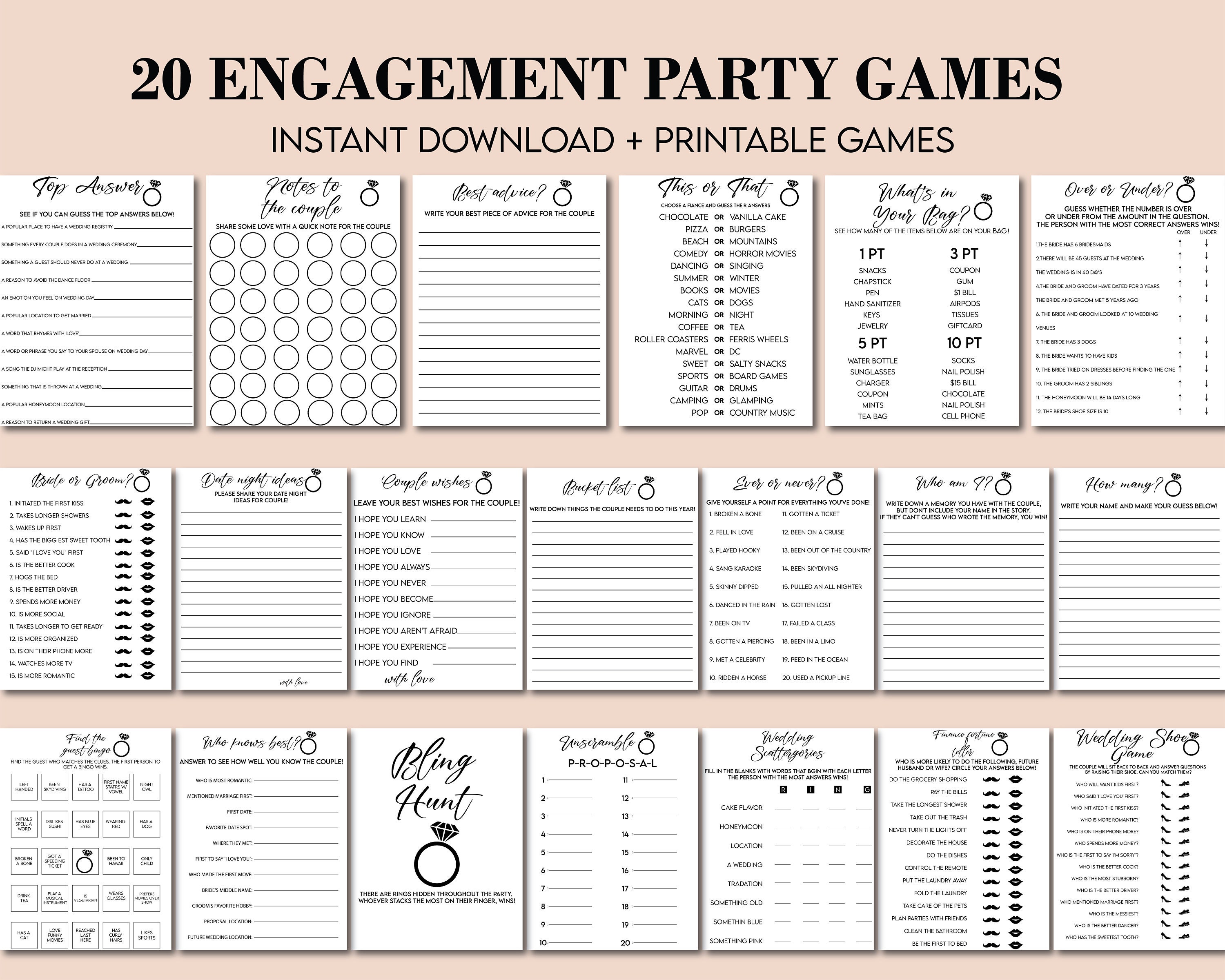 Engagement Party Games Bundle, Printable Engagement Games, Proposal ...