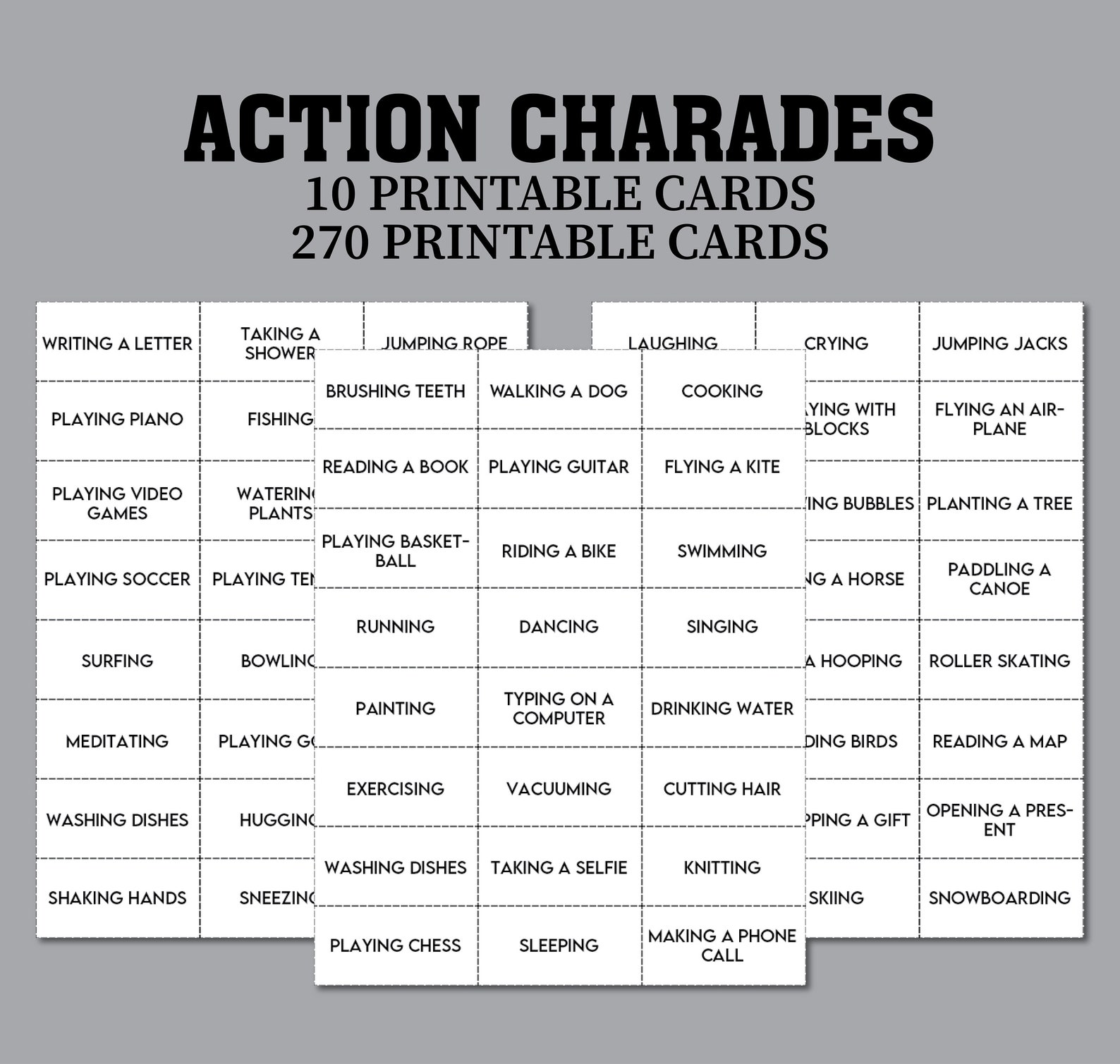 270 Printable Charades Action Charades For Printable Party Game