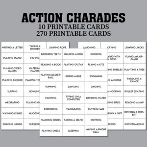 270 Printable Charades, Action Charades For, Printable Party Game ...