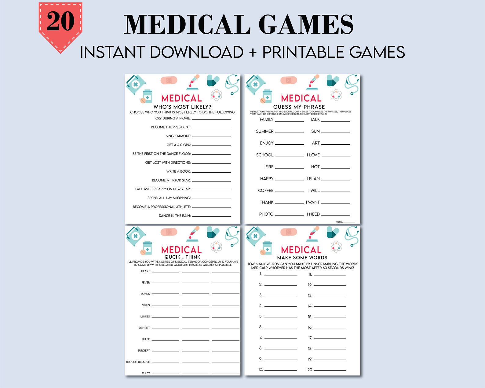 Medical Games, Med School Games, Nursing Printable Games, Doctor Games ...