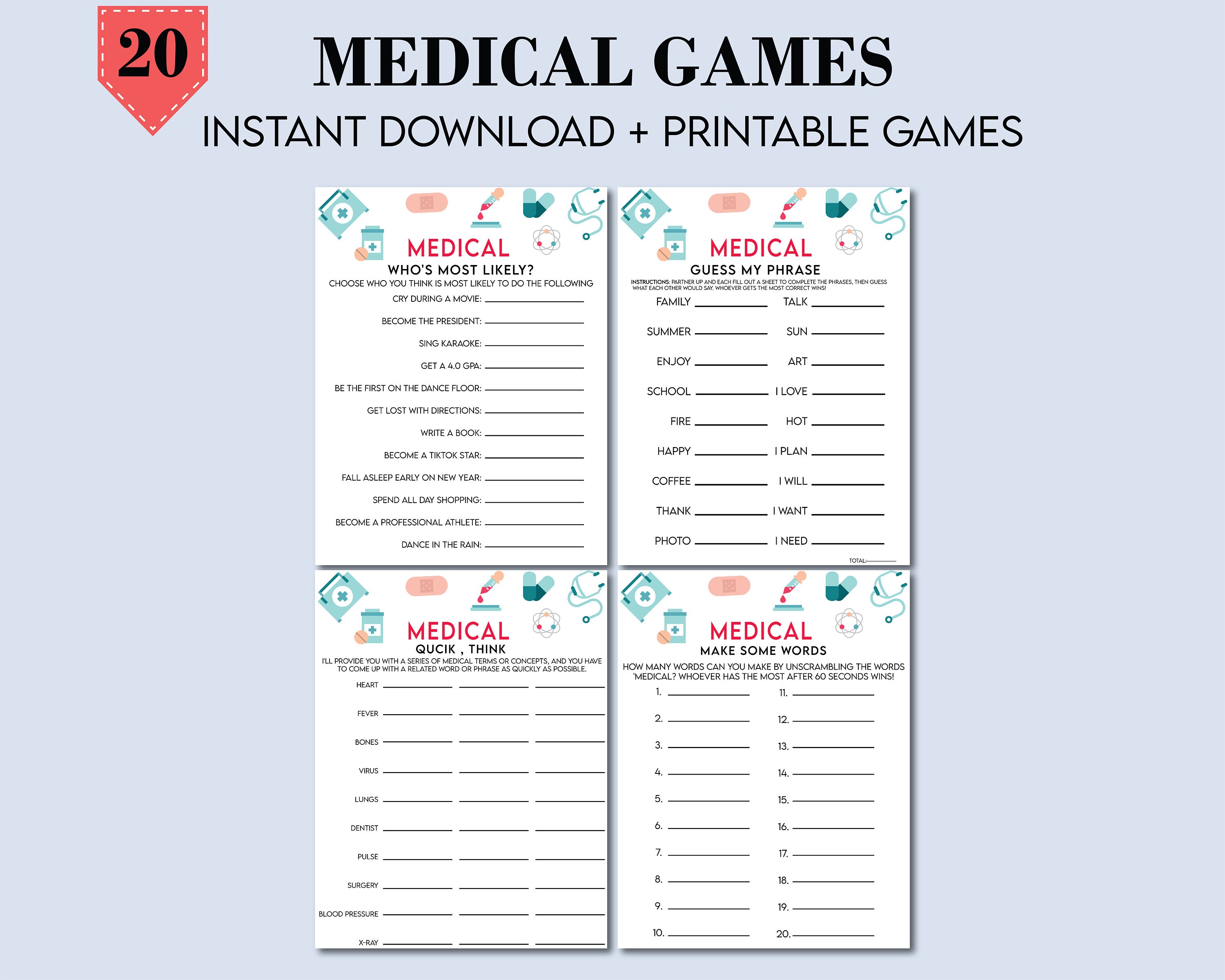 Medical Games, Med School Games, Nursing Printable Games, Doctor Games ...