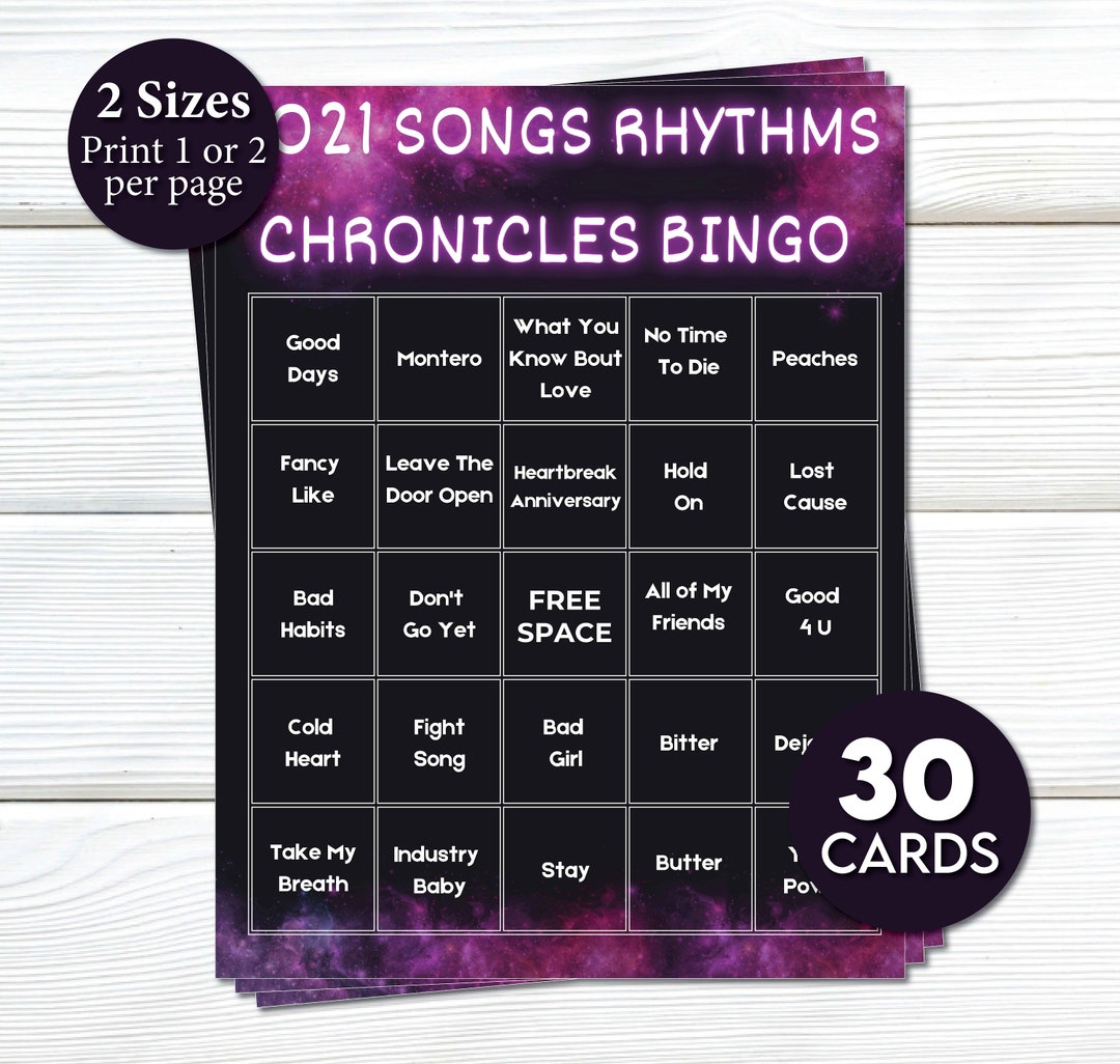 2021 Songs Bingo 100 Cards, Family Night Gathering Printable, Birthday ...