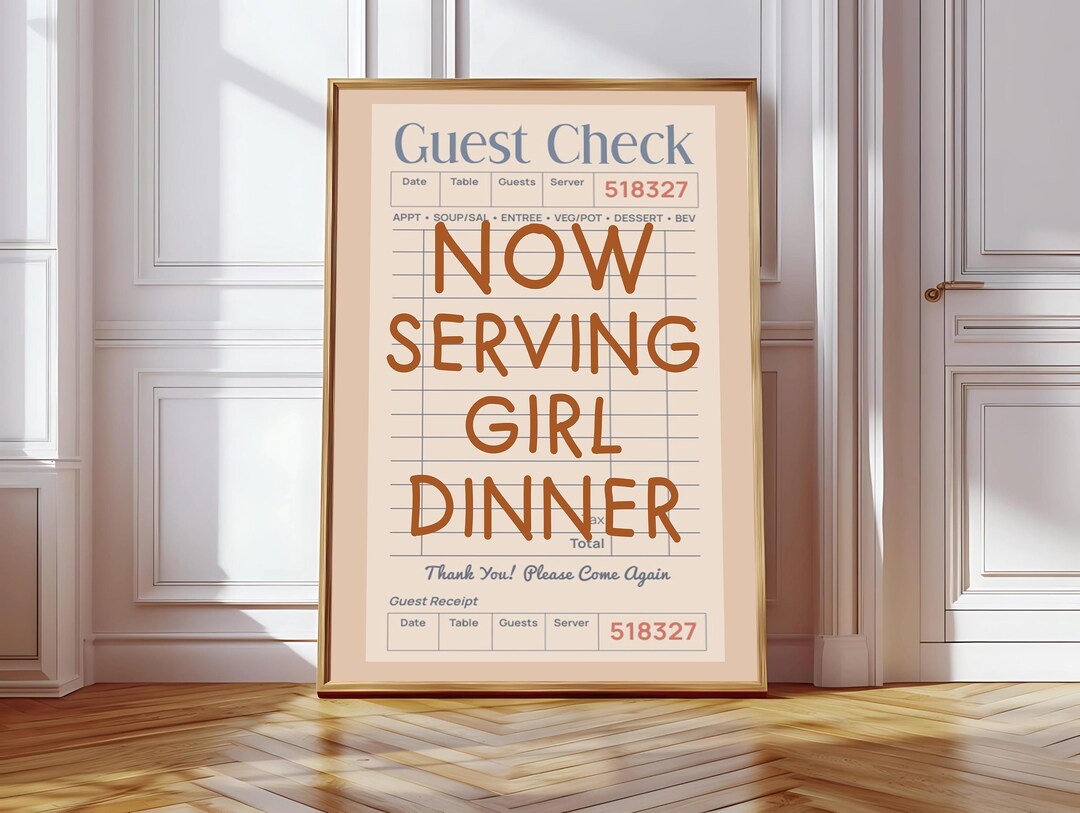 Now Serving Girl Dinner Poster Cute Kitchen Decor Cooking Gift Retro ...