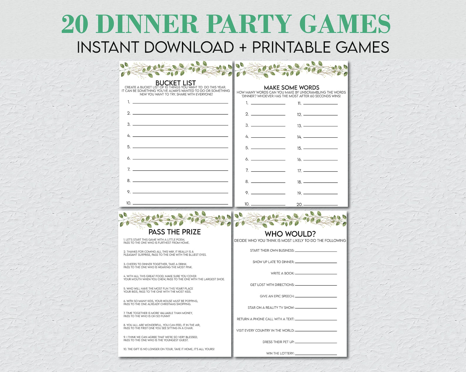 Dinner Party Games, Printable Dinner Party Games, Dinner Games, Dinner ...