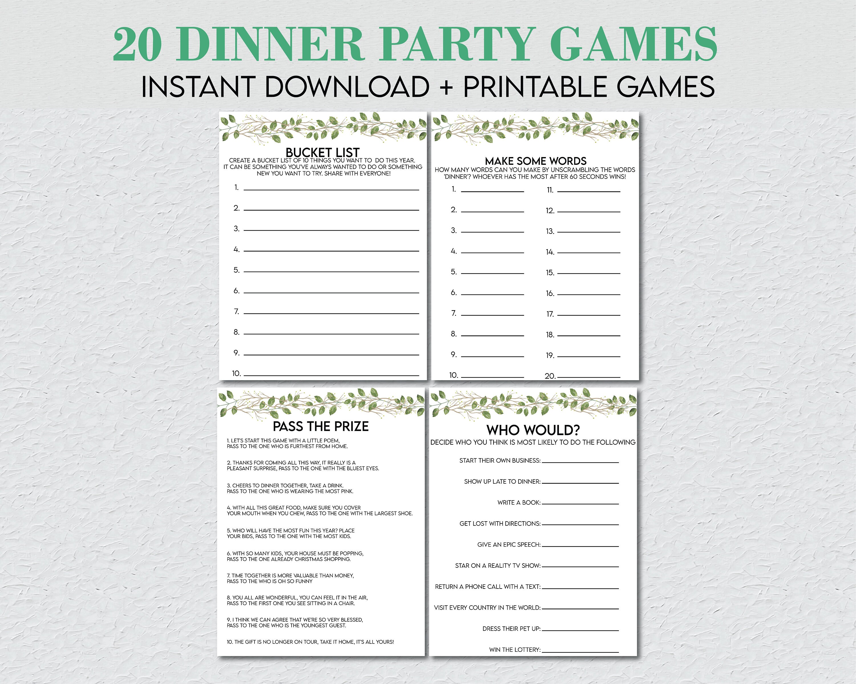 Dinner Party Games, Printable Dinner Party Games, Dinner Games, Dinner ...