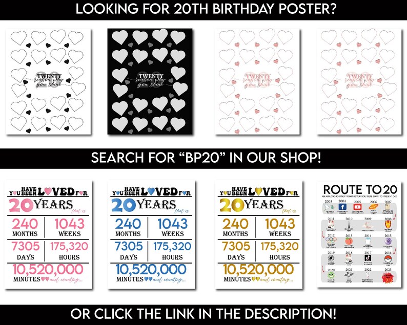 Road to 20 Printable Poster, Route to 20, 20th Birthday Gift, 20th Party Decoration, 2003 ...