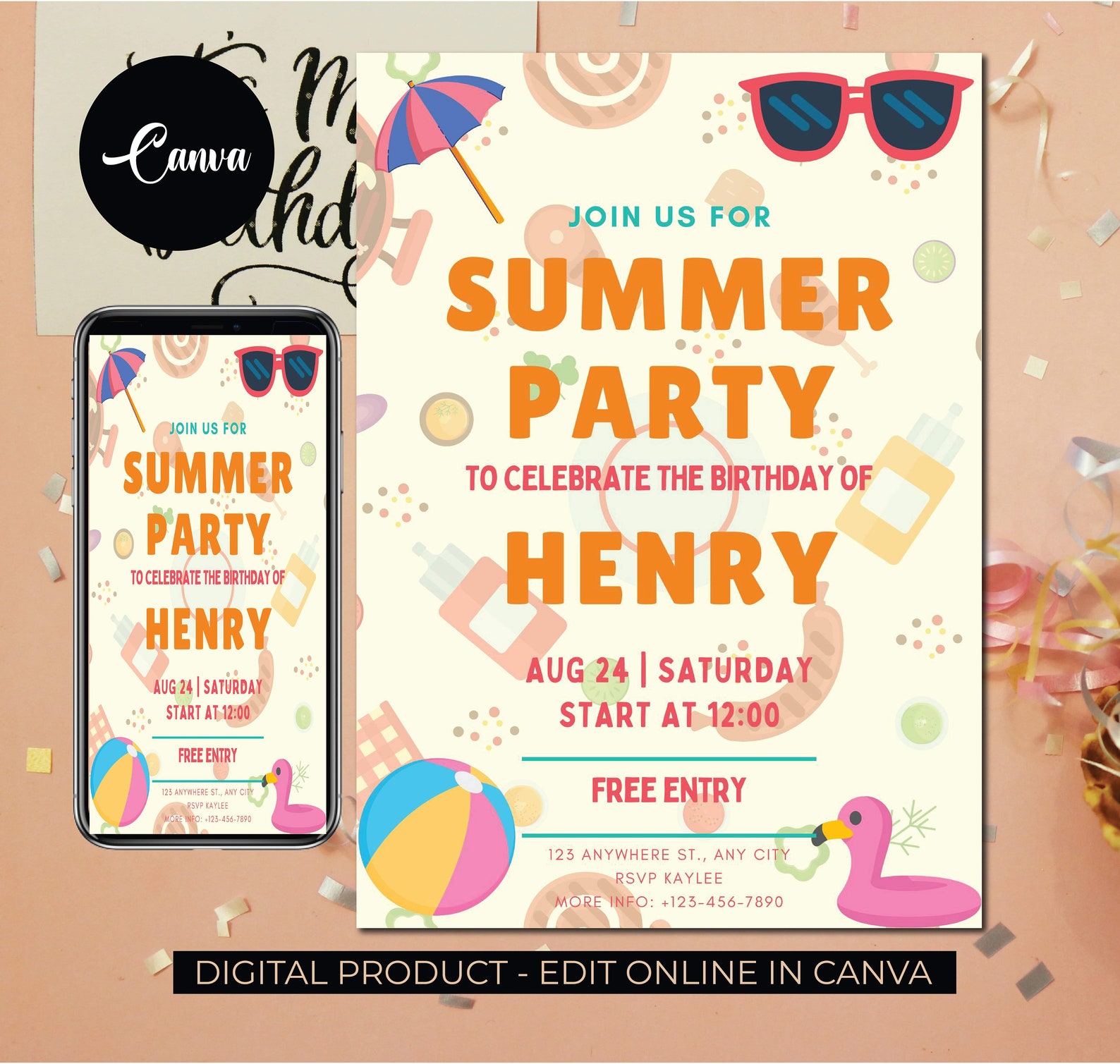 SUMMER INVITATION, Summer Party, Hello Summer Birthday Invitation, Fun ...