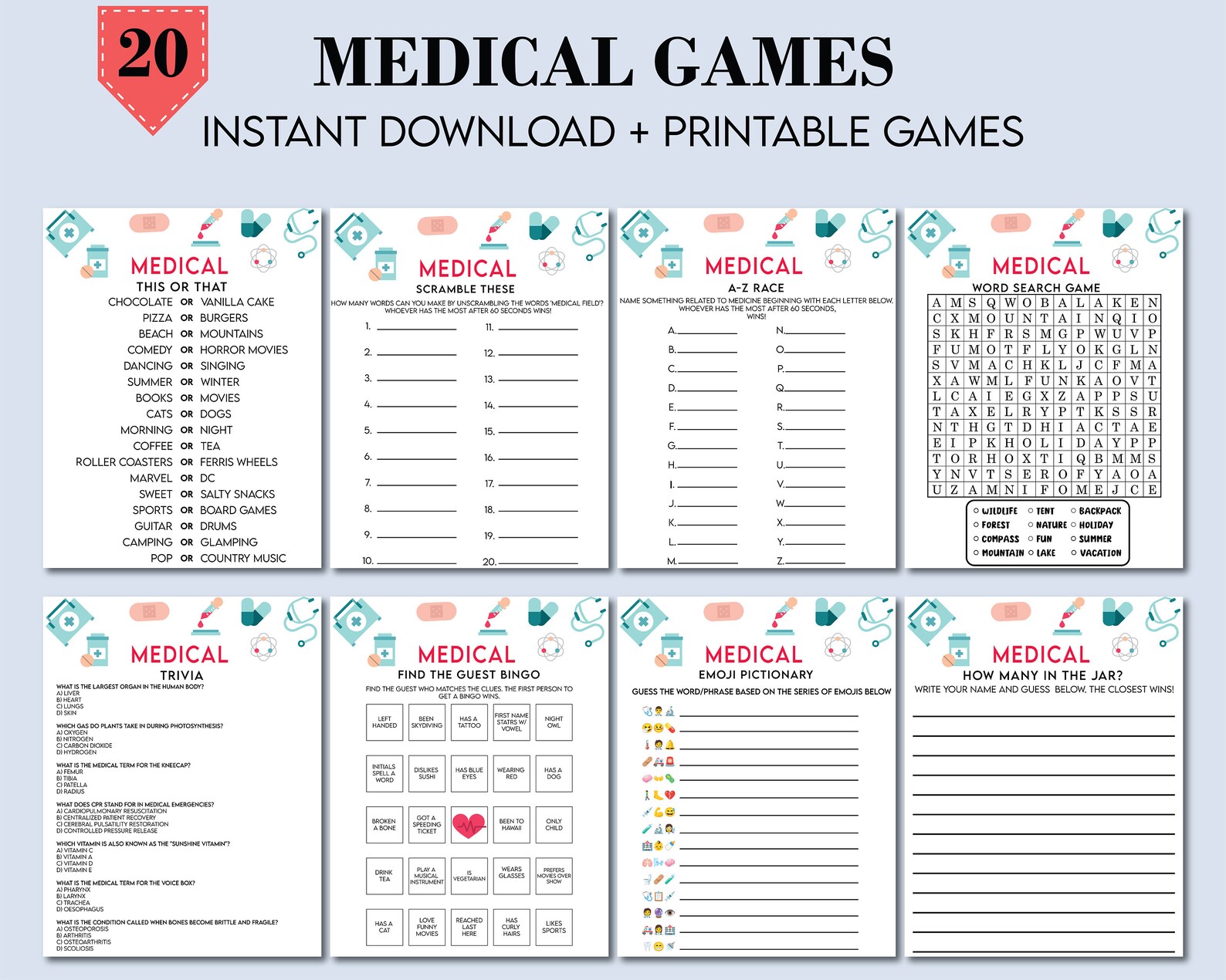Medical Games, Med School Games, Nursing Printable Games, Doctor Games ...