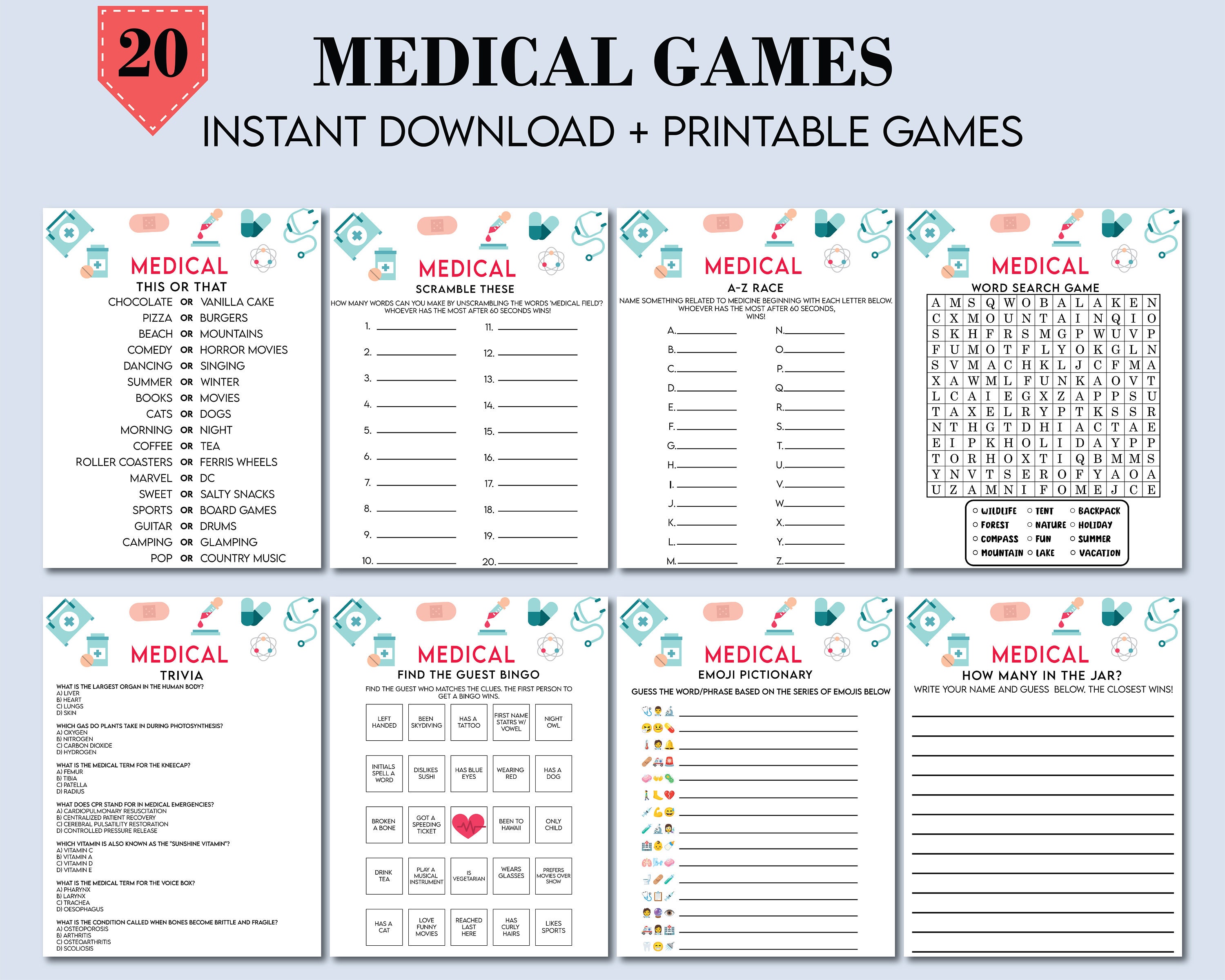 Medical Games, Med School Games, Nursing Printable Games, Doctor Games ...