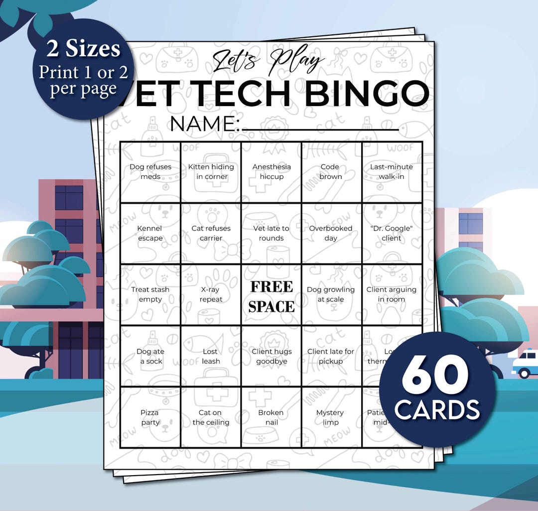 60 Vet Tech Week Bingo Cards, Digital Copy, Vet Tech Games, PDF ...