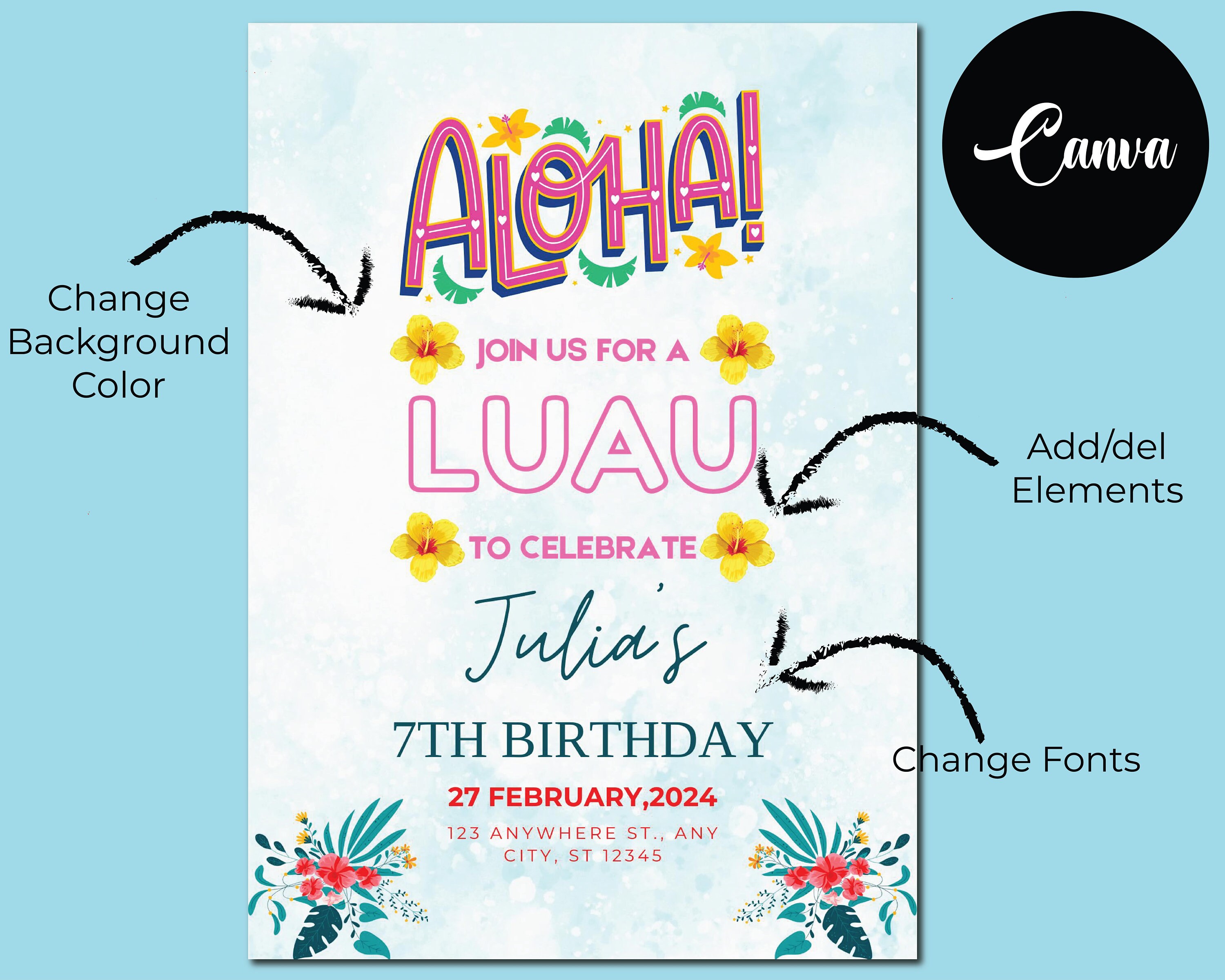 Editable Aloha Pool Party Invitation, Editable Templates, Tropical ...