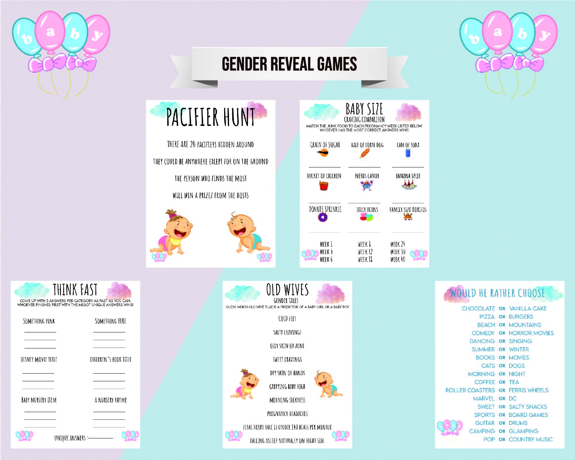 Gender Reveal Party Games Printable Gender Reveal Activities - Etsy UK