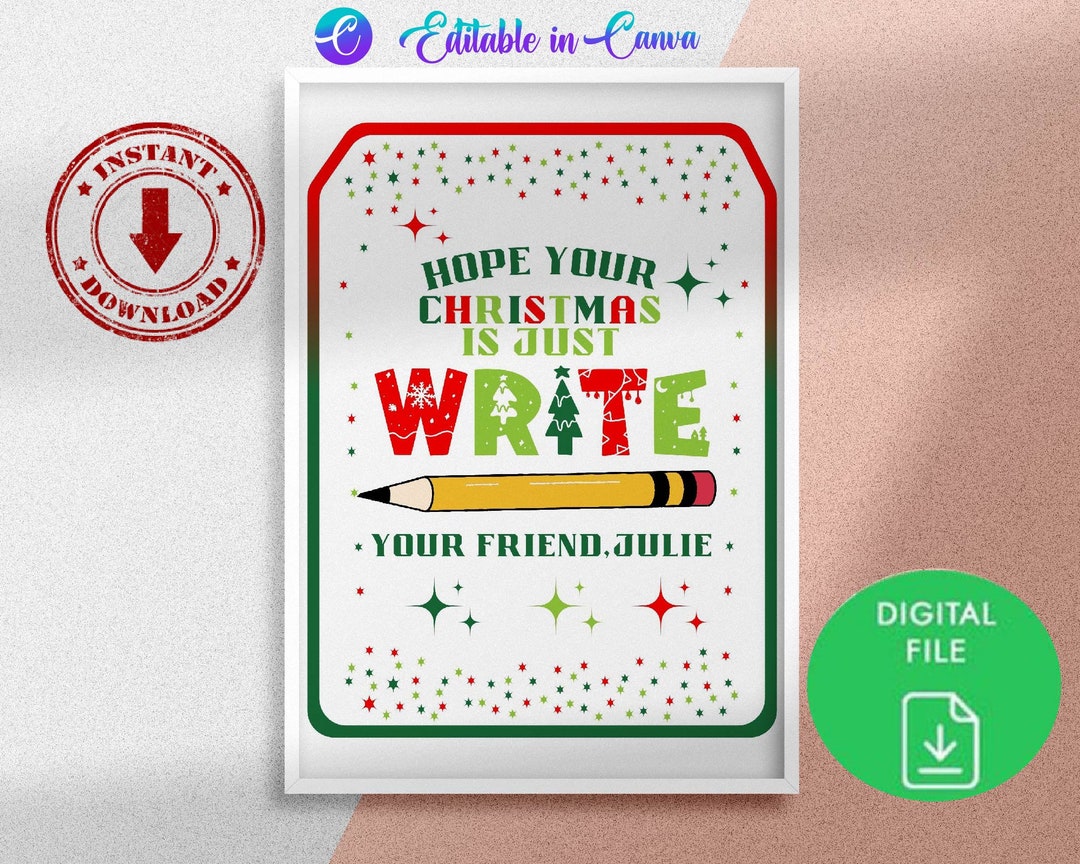 Christmas Pencil Gift Tag, Just Write Holiday Pencil Tags, Holiday Gift ...