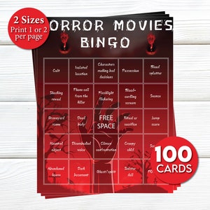 100 Horror Movie Bingo Cards, Movie Night Bingo, Anniversary, Halloween ...