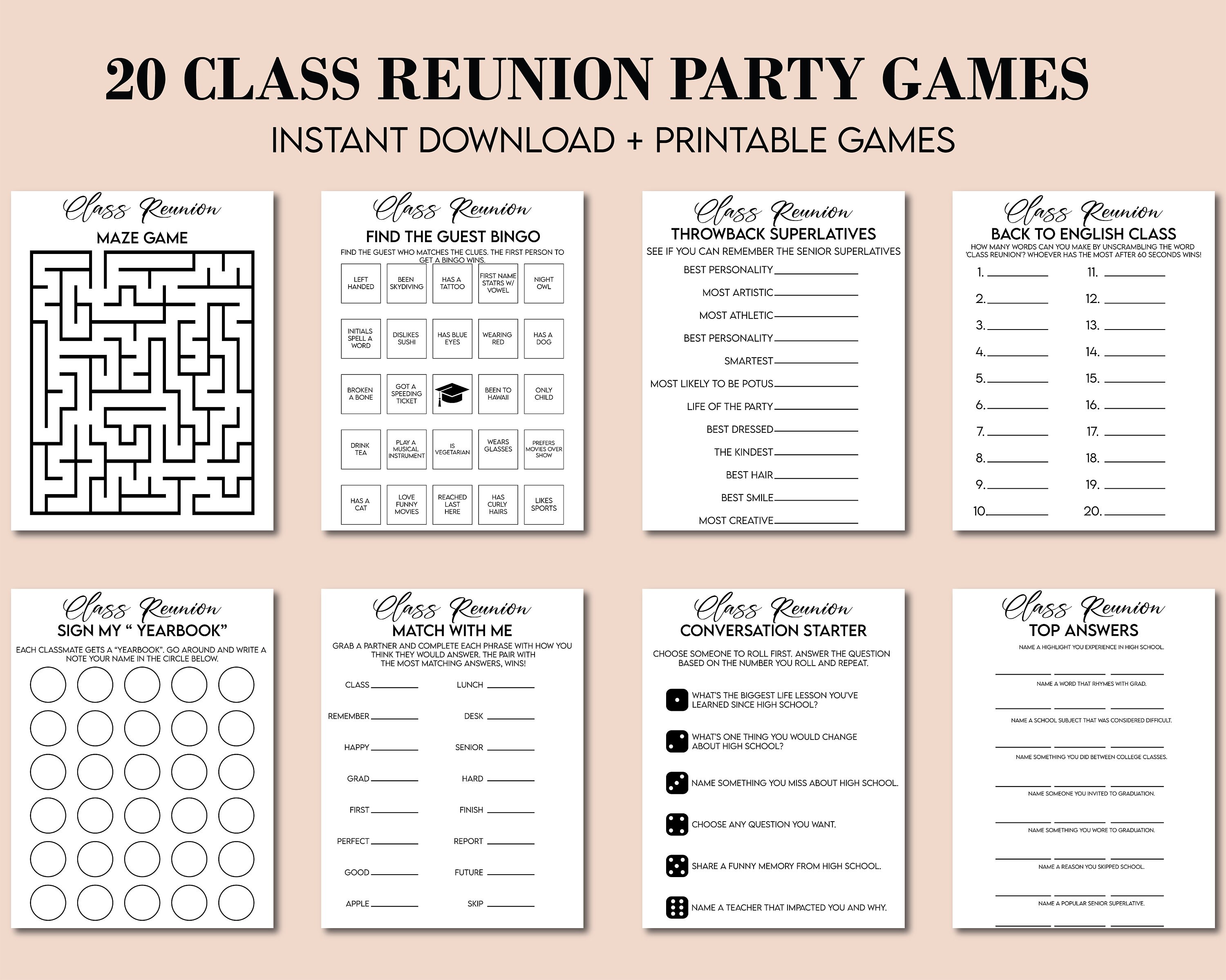 Class Reunion Games Bundle, High School Reunion Games, Reunion Ideas ...