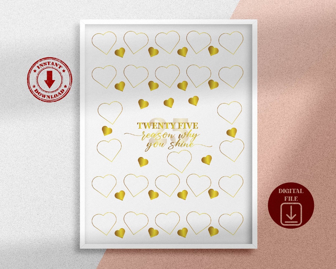 25 Things We Love About You Printable Poster, 25th Birthday Party ...