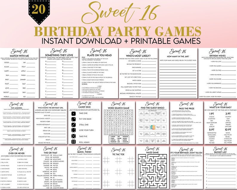 Sweet 16 Party Games, Sweet 16 Games, Sweet Sixteen Games, 16th ...